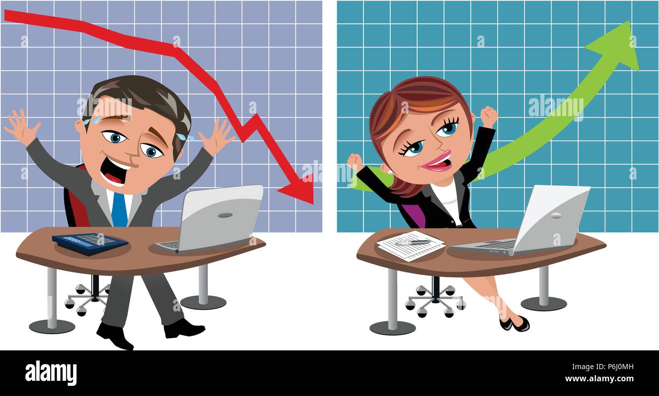 Unsuccessful businessman and successful businesswoman working with ...