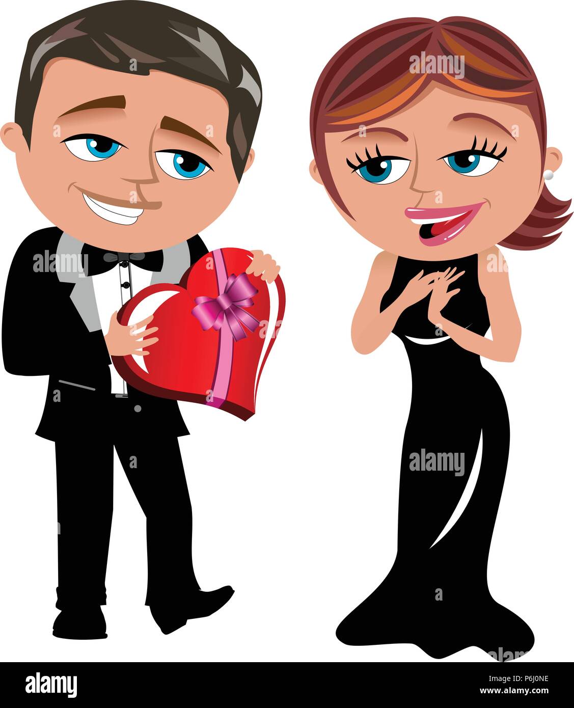 Man giving heart shaped chocolate box to woman isolated on white Stock ...