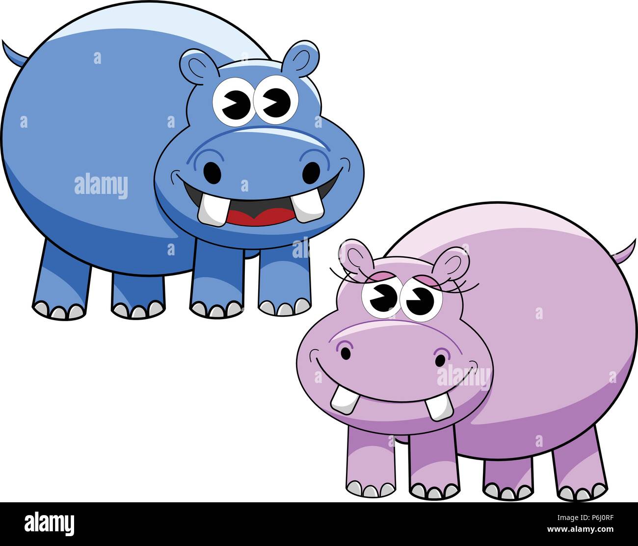 Cute Happy Male Female Hippopotamus Cartoon Stock Vector Image & Art ...
