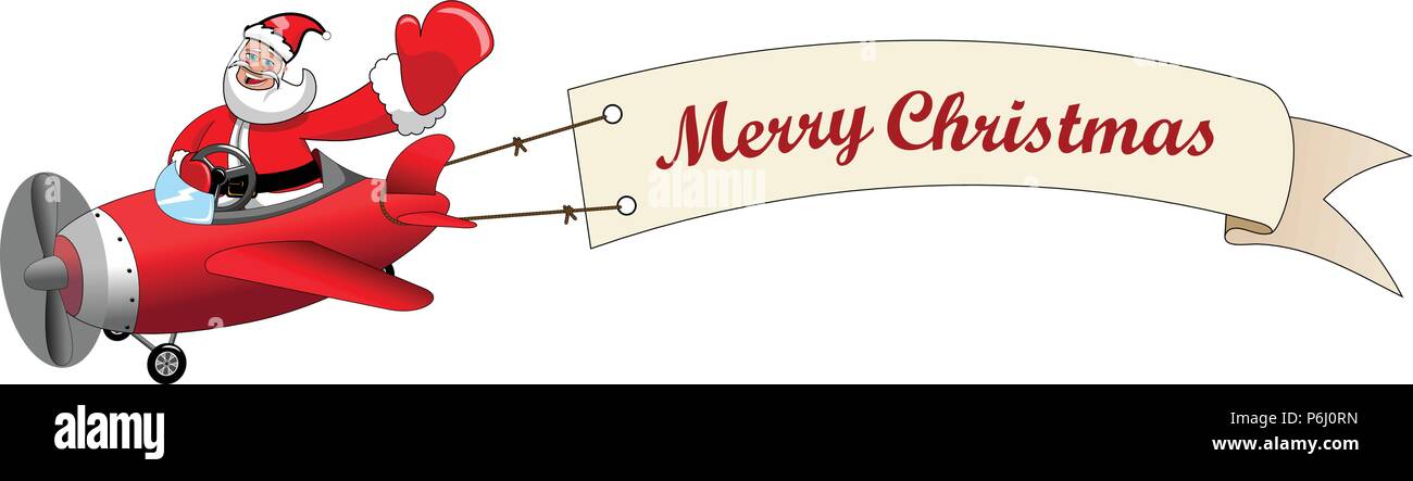 Santa claus cartoon flying on airplane with merry christmas message ...