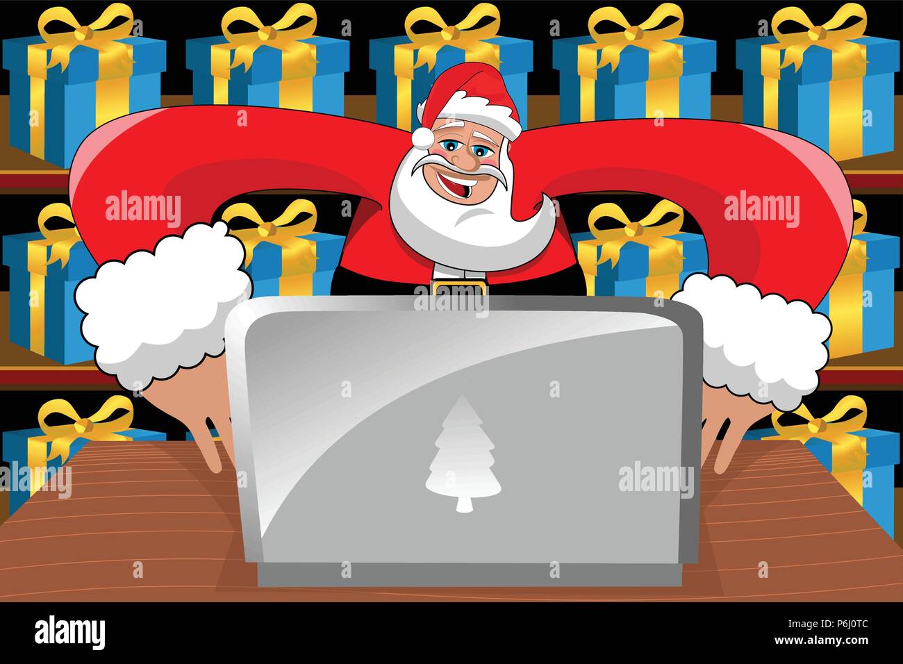 Modern Santa Claus working with computer at desk Stock Vector Image ...