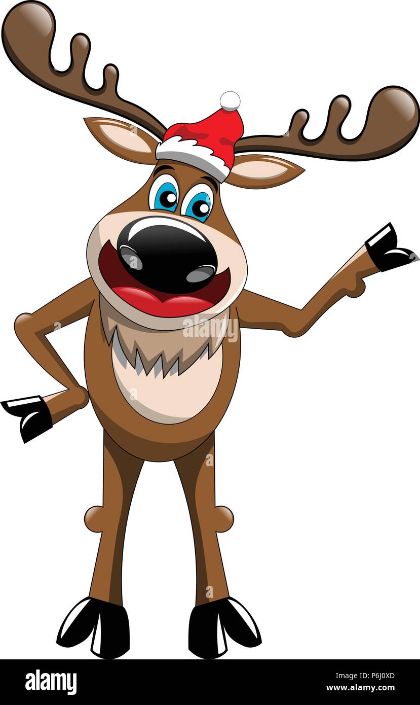Standing cartoon funny reindeer presenting isolated Stock Vector Image ...