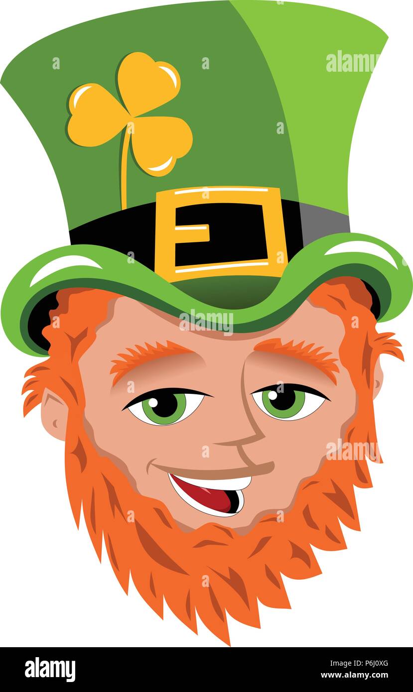St. Patrick or Saint Patrick s face with tophat and golden shamrock ...