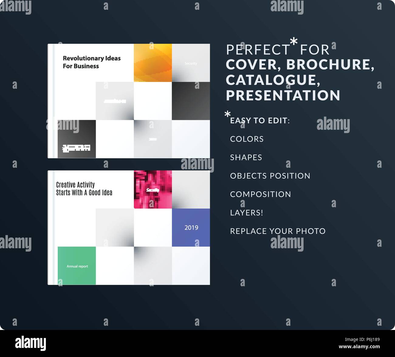 Square design presentation template with colourful rectangles shadows ...