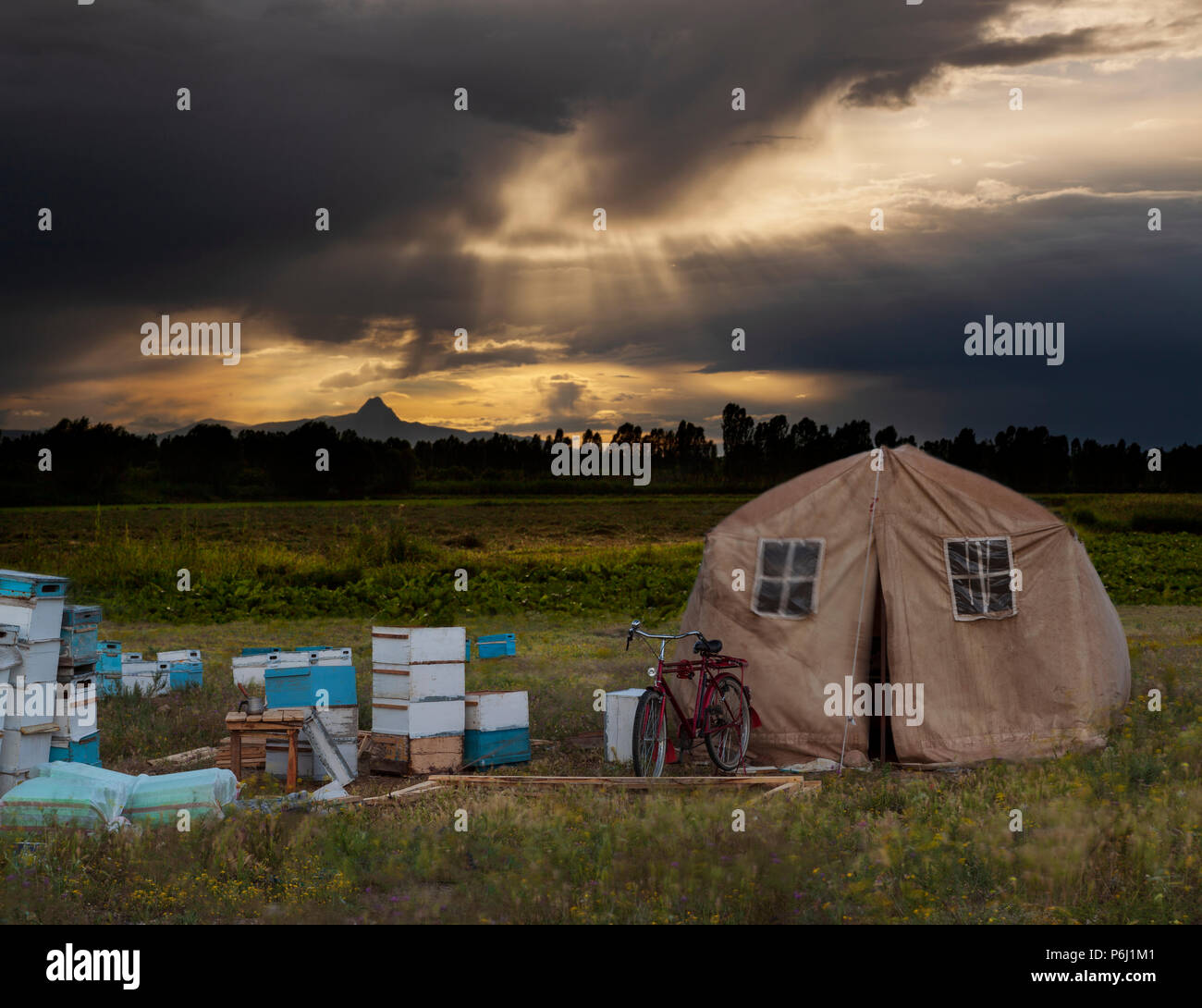 Traditional beehives and tent camps Stock Photo - Alamy