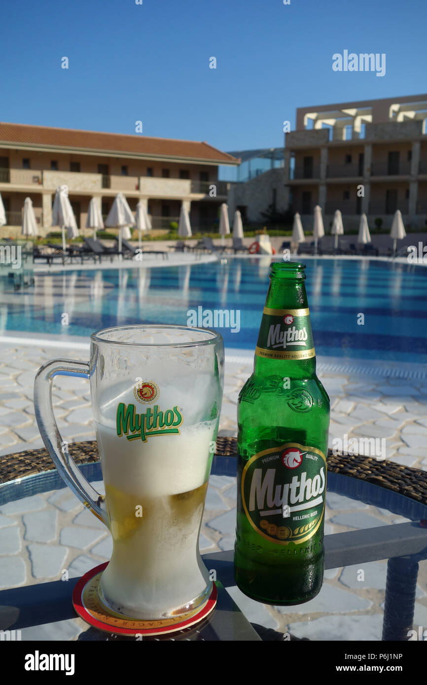 Refreshing Ice Cold Mythos Beer & Glass at the Magnolia Hotel, Katelios ...