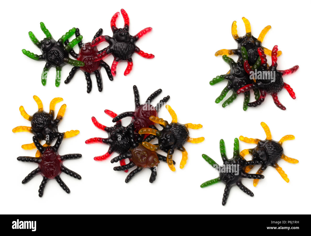 Halloween spider gummy candies isolated on white background. Top view ...