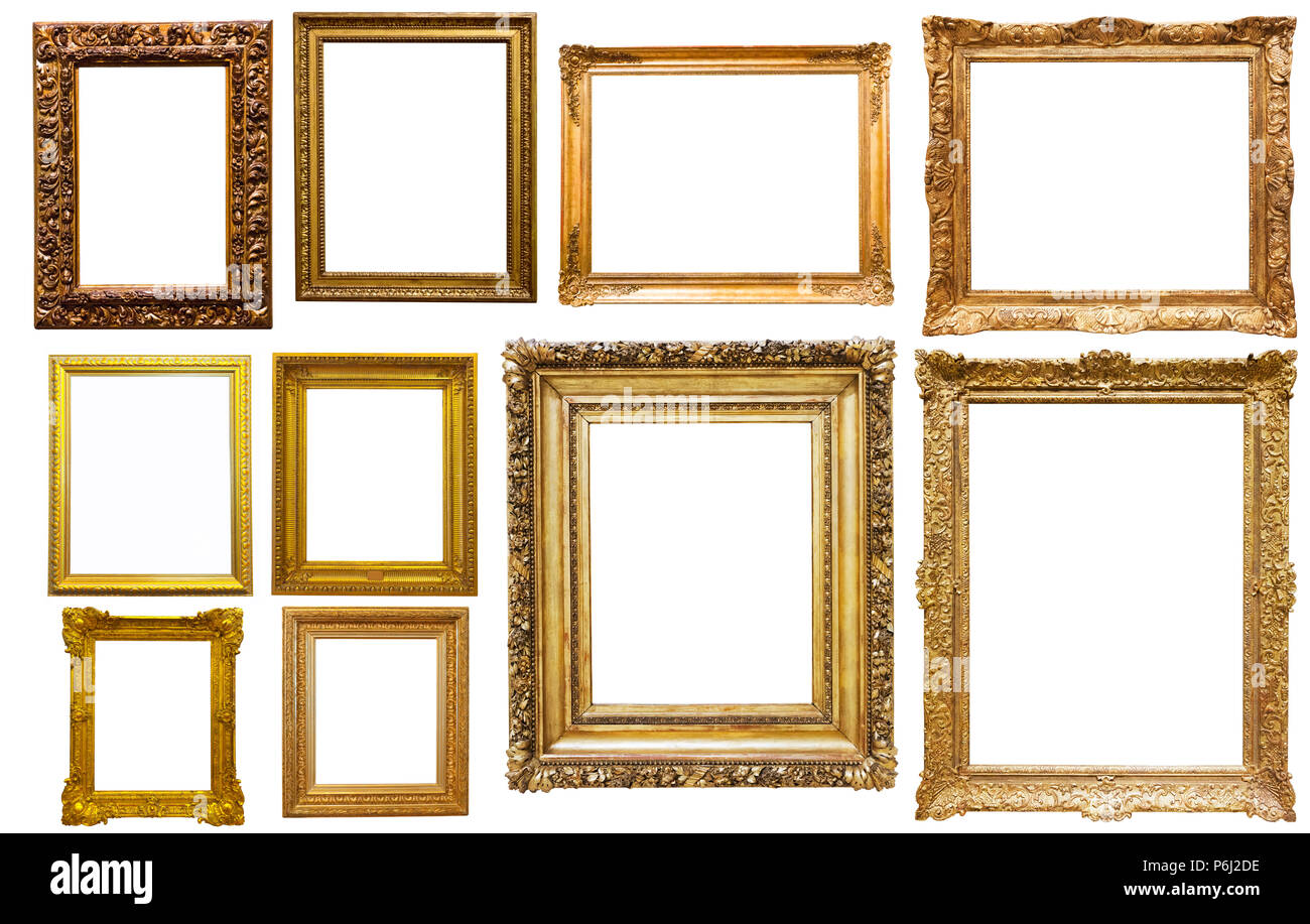 Set of isolated art empty frames in golden and silvery color Stock ...