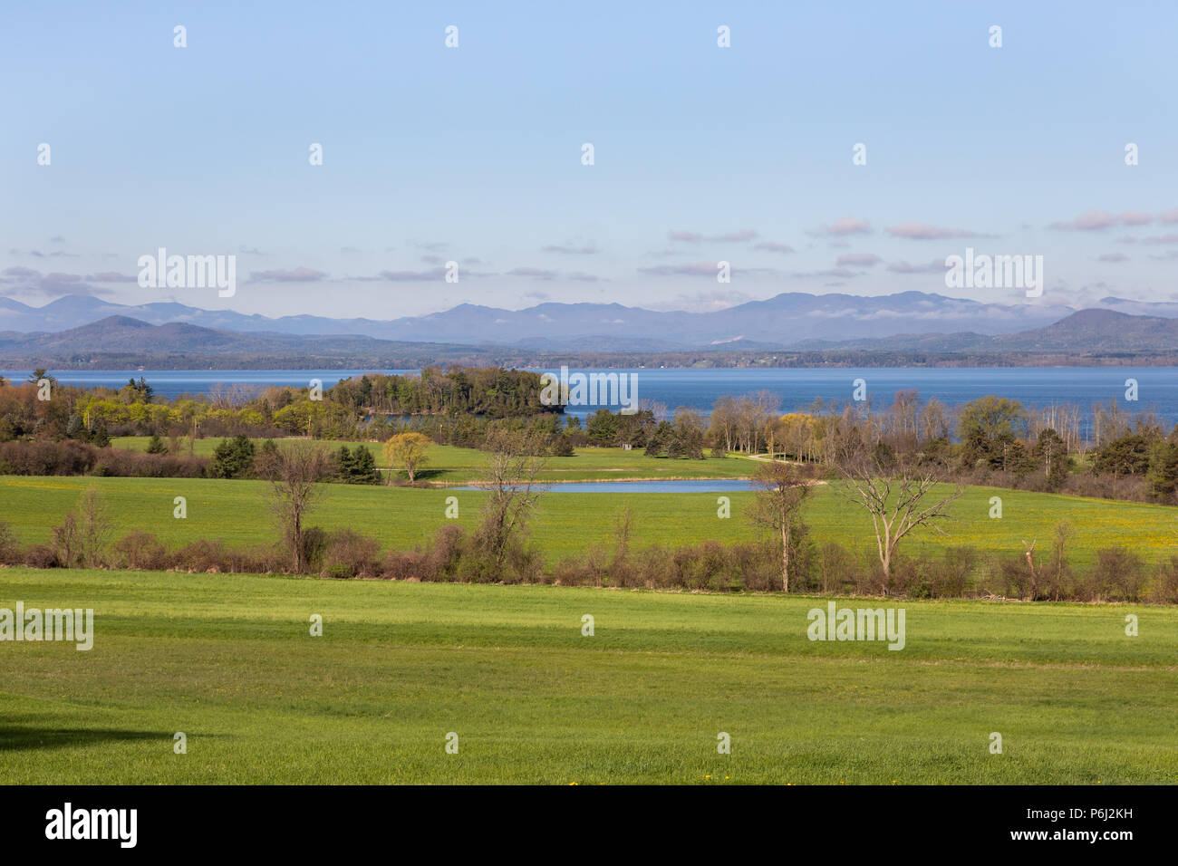 Vermont Field Lake Champlain Mountains Stock Photo - Alamy
