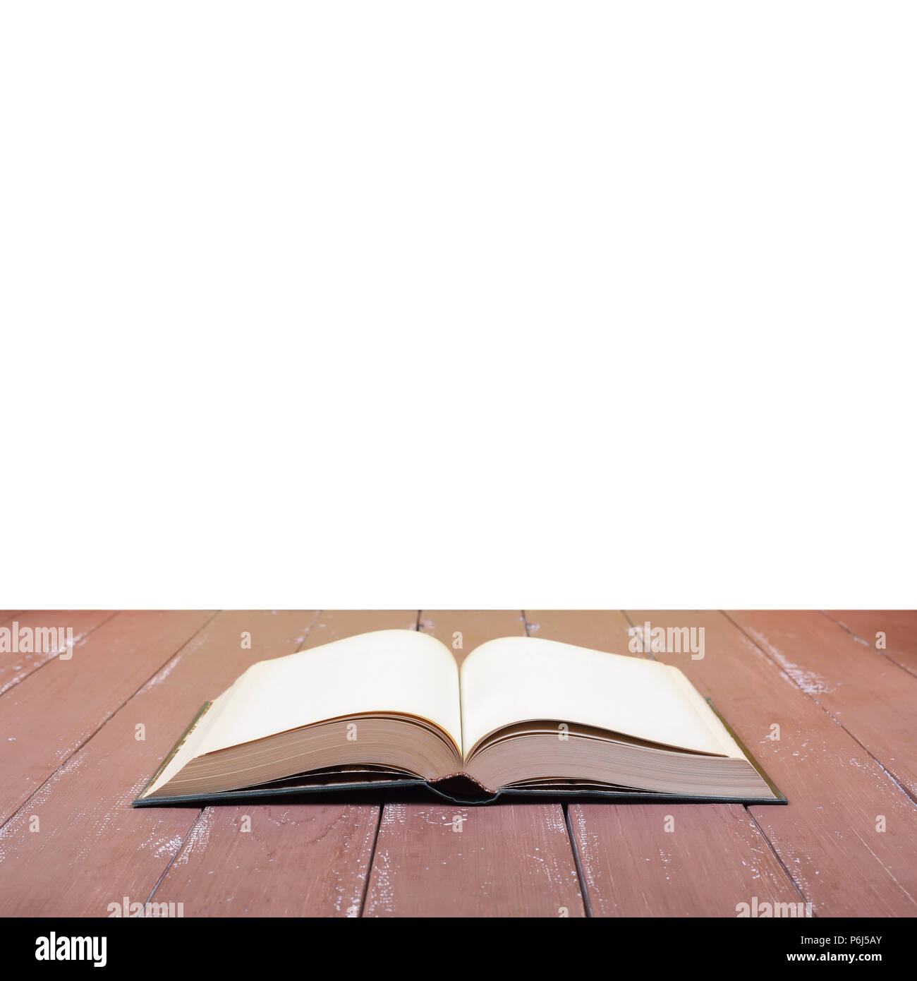 Science and education - Old empty open book on the wooden table and ...