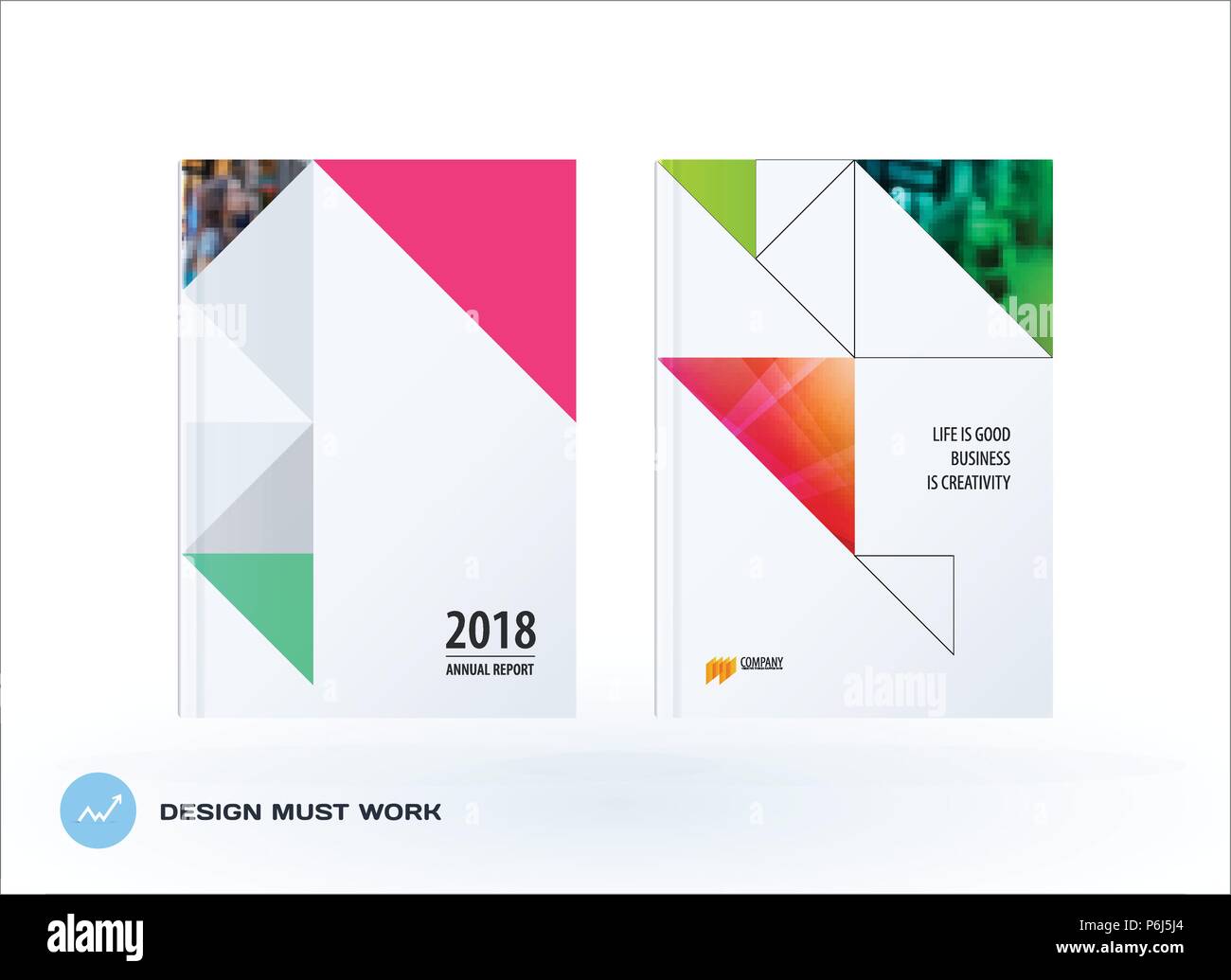 Brochure design triangular template. Colourful modern abstract set, annual report with shapes ...