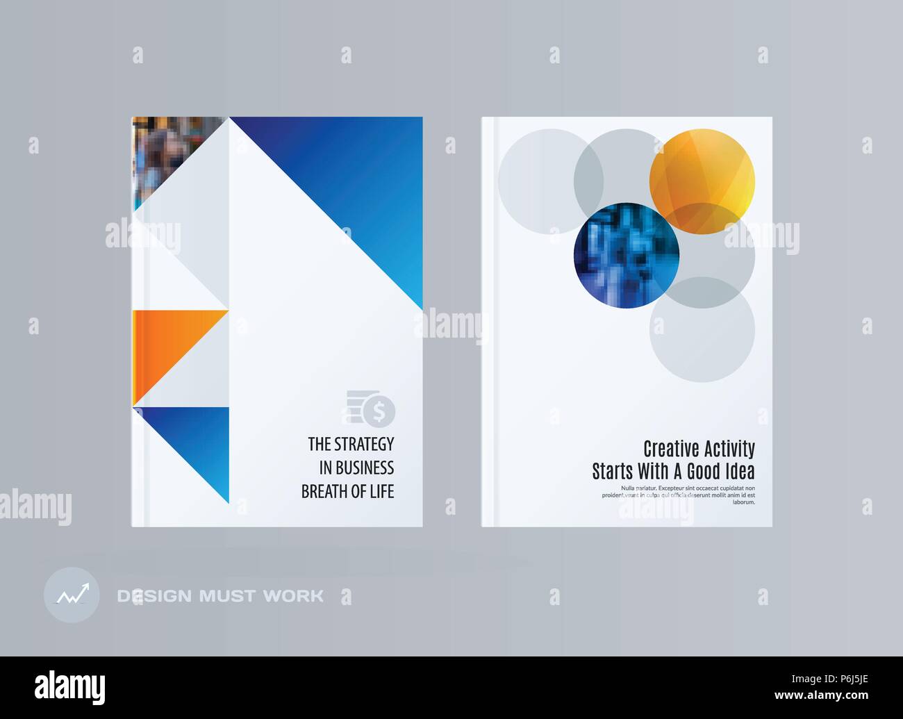 Brochure design triangular template. Colourful modern abstract set, annual report with shapes ...
