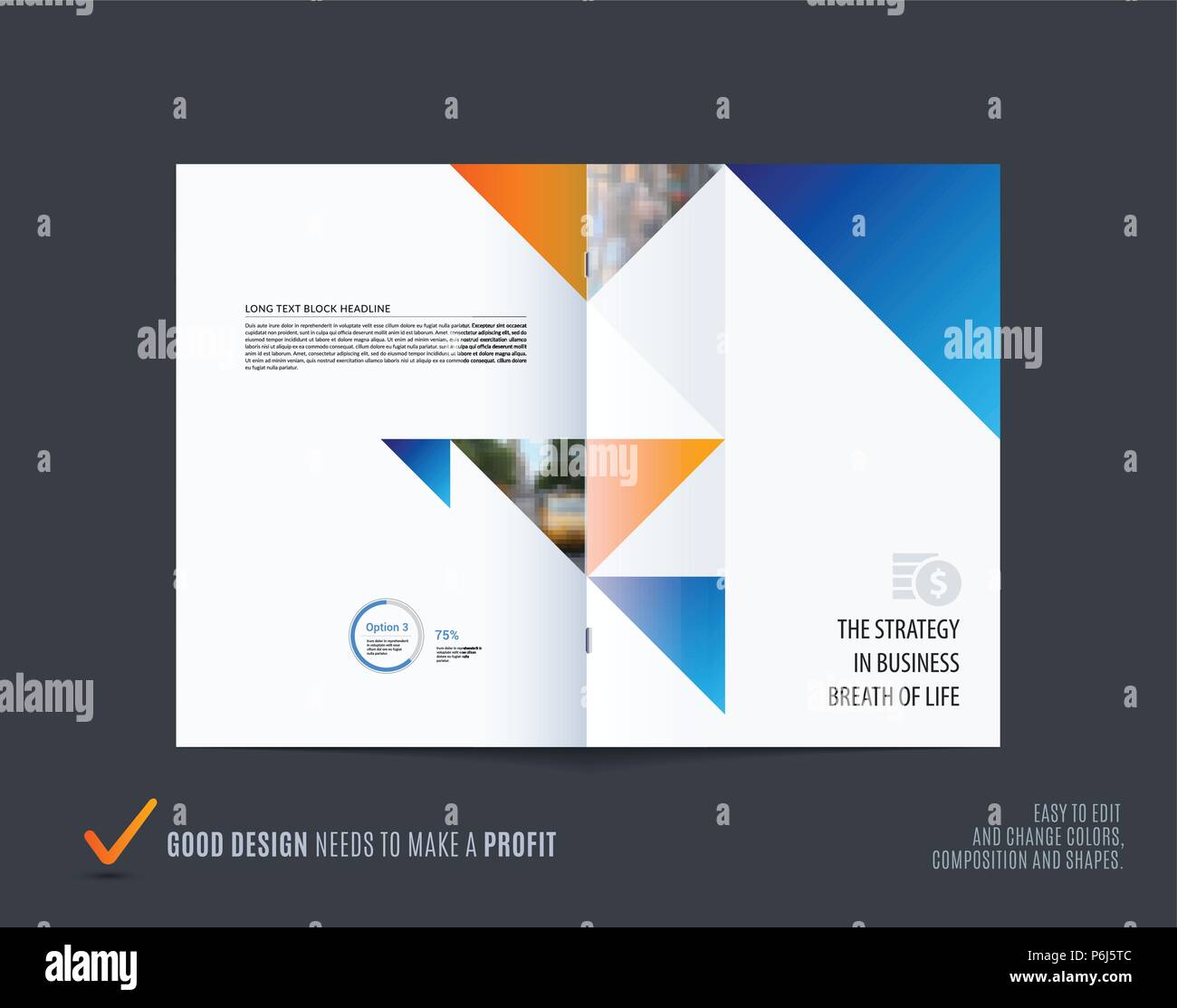 Abstract double-page brochure design triangular style with colourful ...