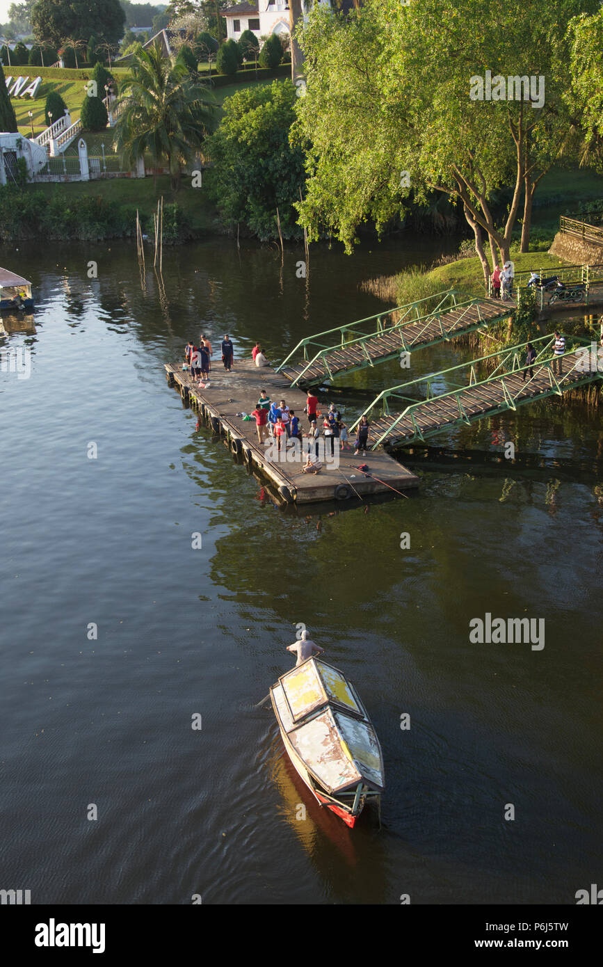 Small paddle ferry Istana jetty Sarawak River Kuching Sarawak Malaysia ...