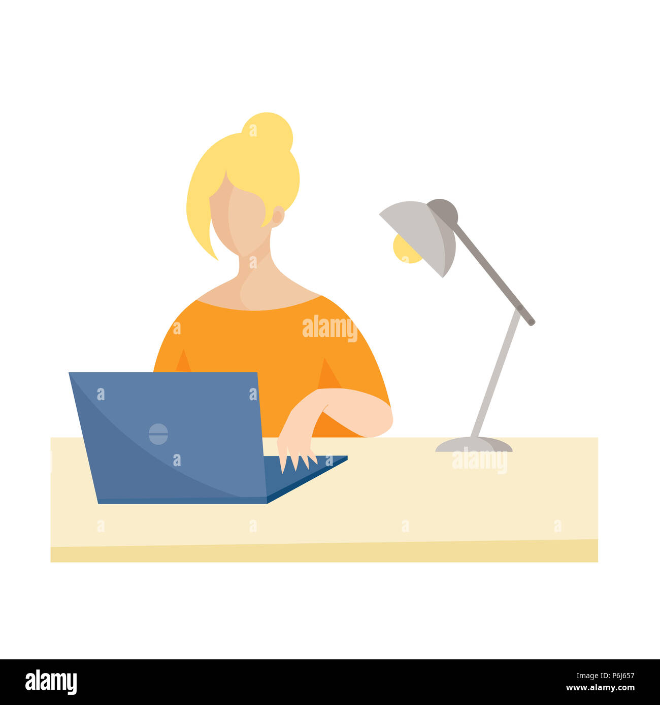 Illustration depicting young woman working at the computer Stock Photo ...