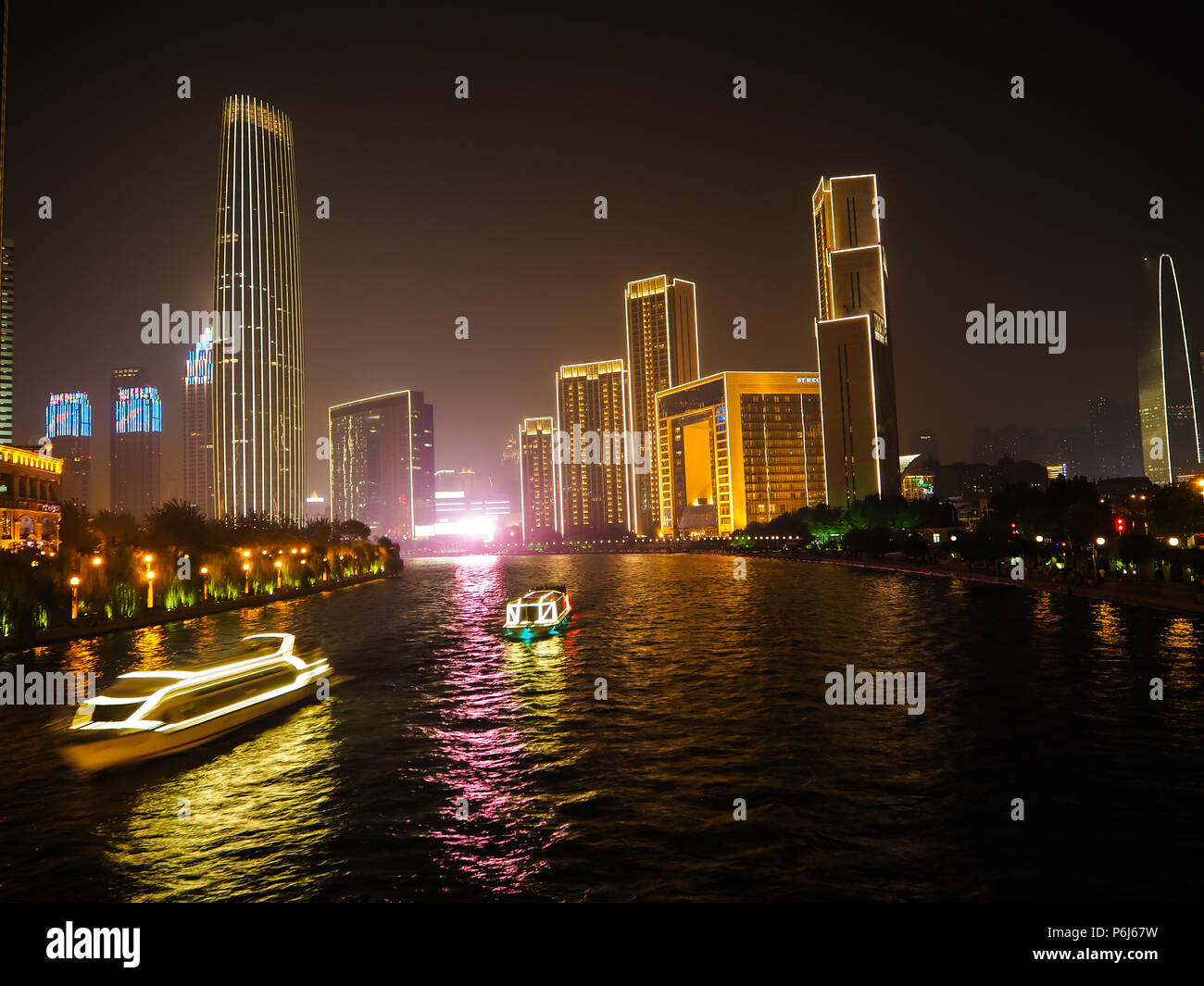 Tianjin, China - September 2017: ferries on the Hai river in Tianjin at ...