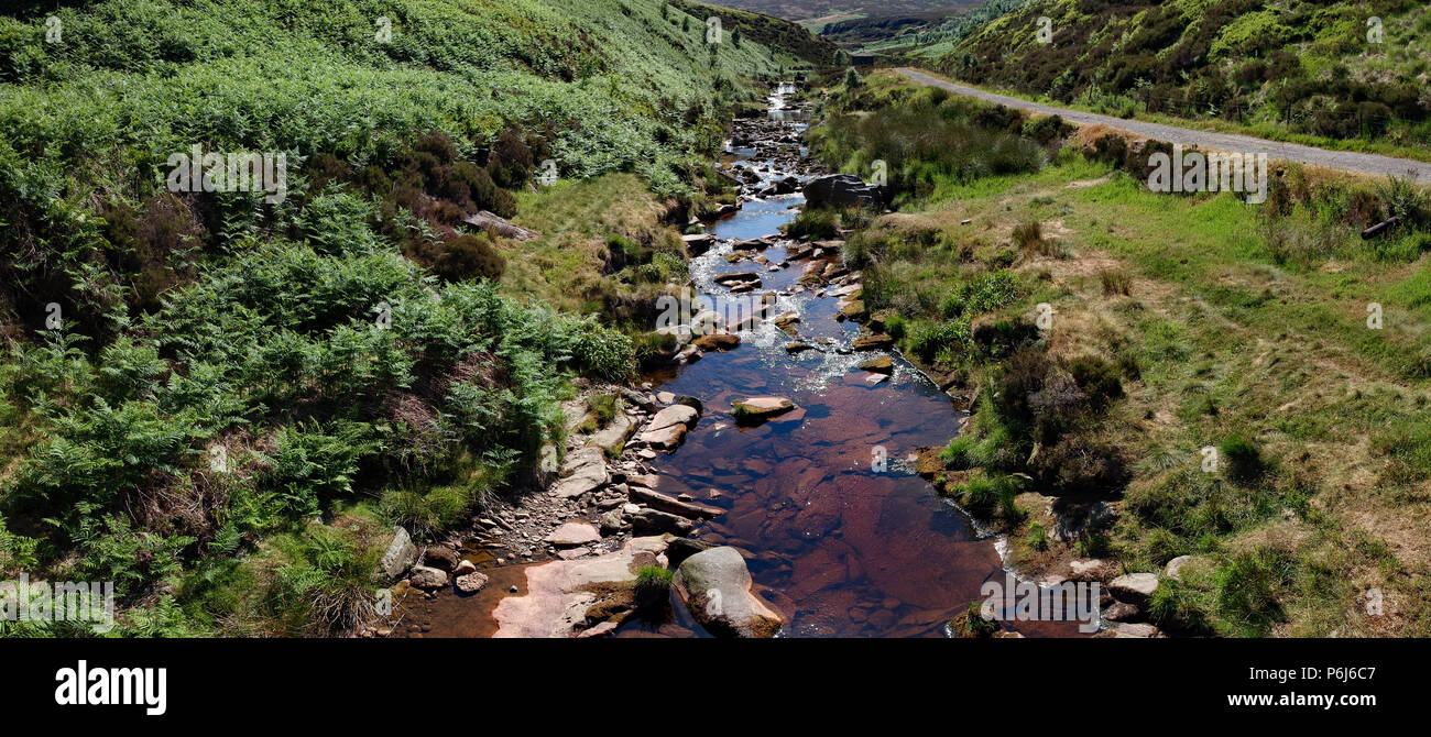 Panoramic aerial picture of a stream in the Peak District, Yorkshire ...