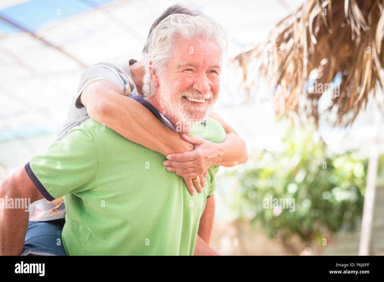 happiness for beautiful caucasian couple carrying out and enjoy the ...
