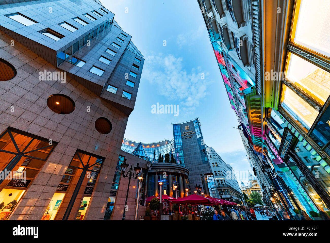 Contemporary building of Hotel Corvinus Kempinski on Fashion street, a ...
