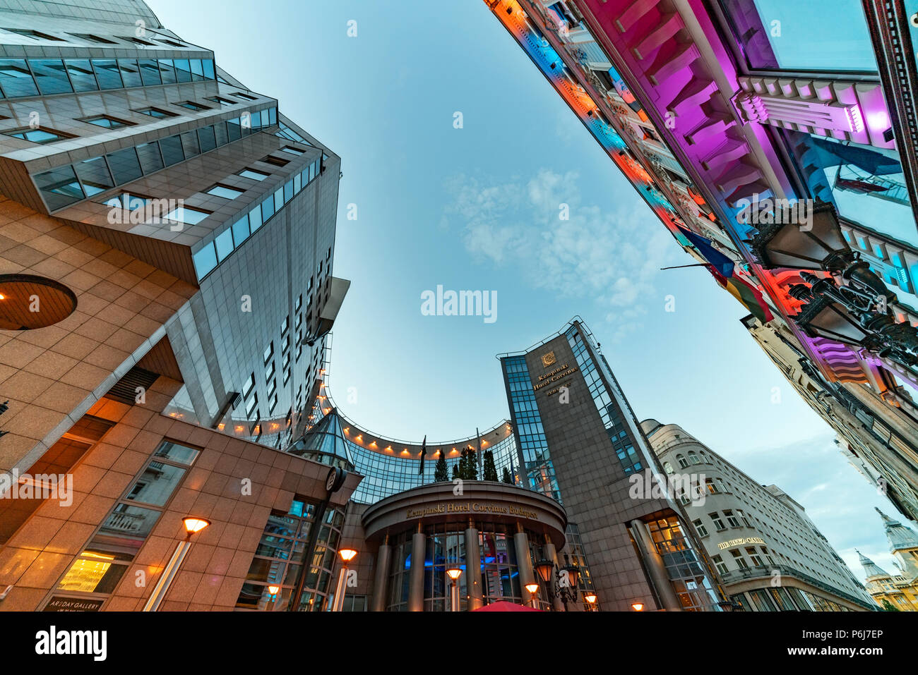 Contemporary building of Hotel Corvinus Kempinski on Fashion street, a ...