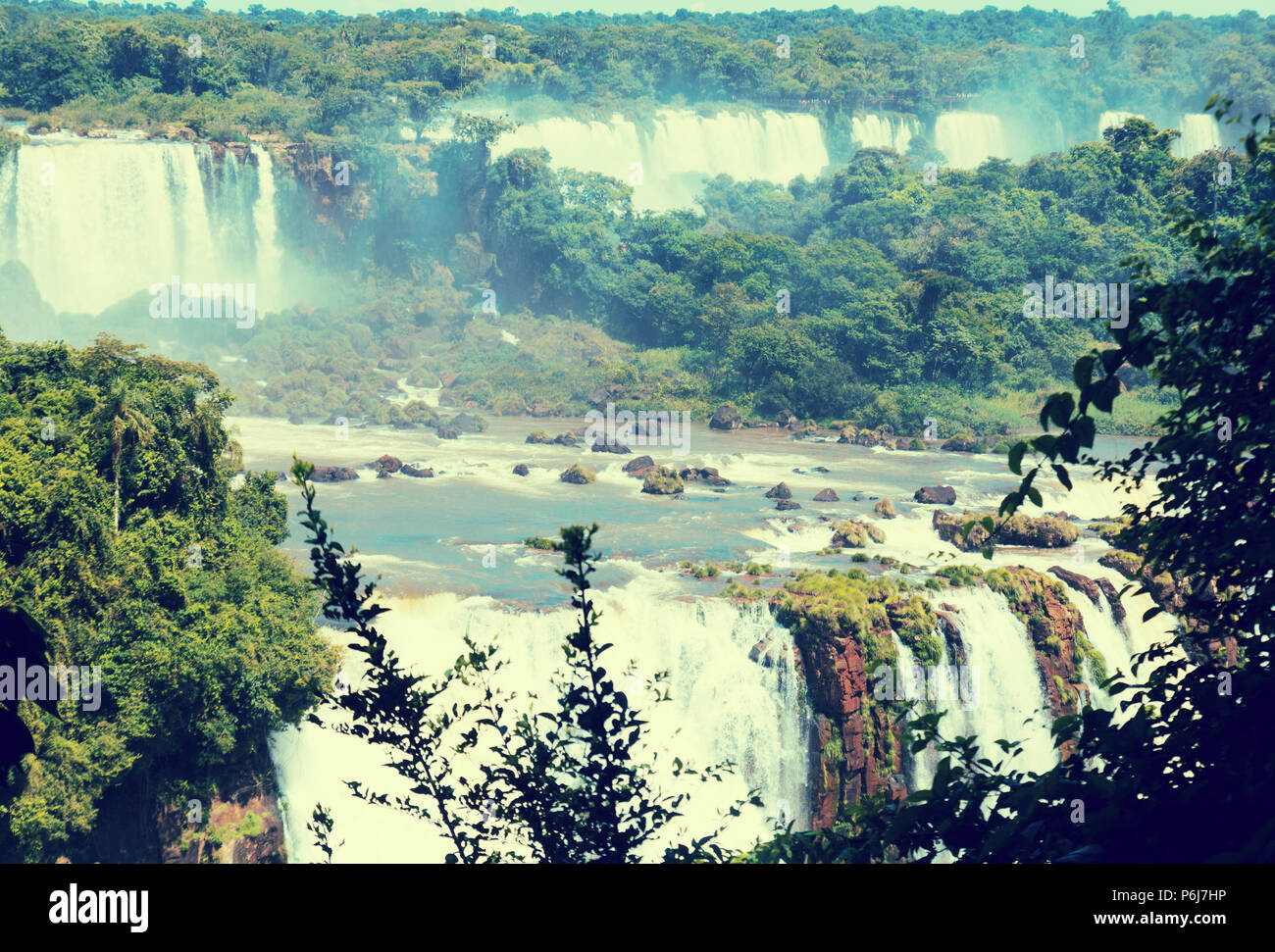 General viewing of the impressive Iguazu Falls system in Brazil Stock ...