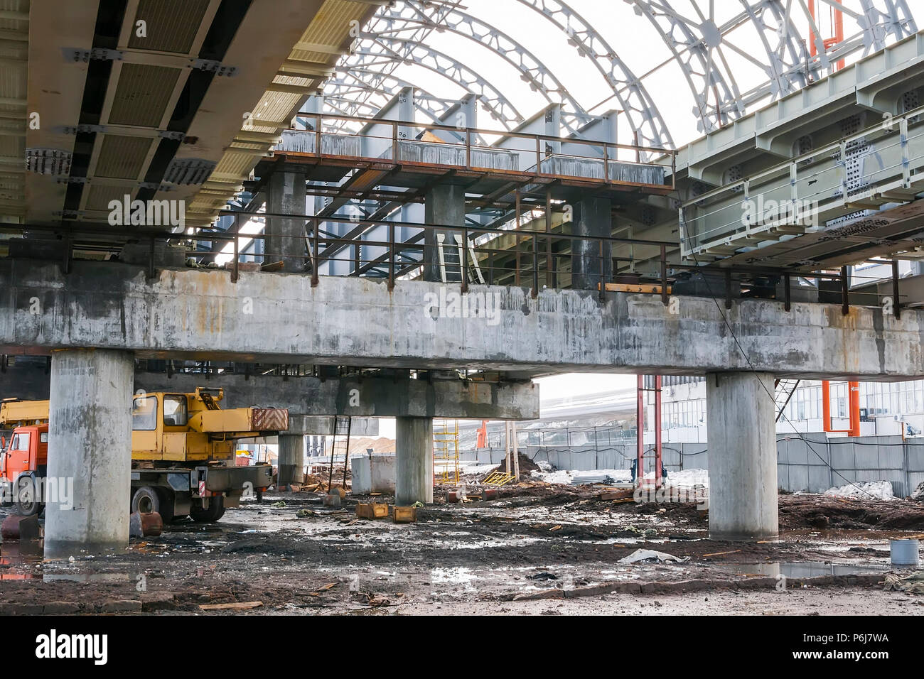 The construction of passenger platforms of bridge structures Stock ...