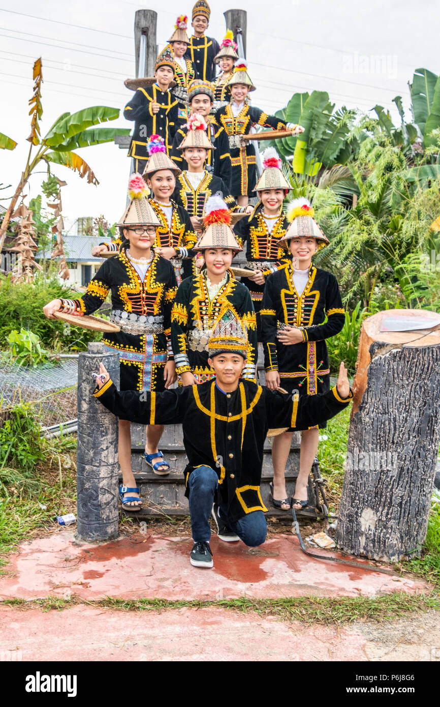 Young people in traditional costume at KDCA building in Kota Kinabalu ...