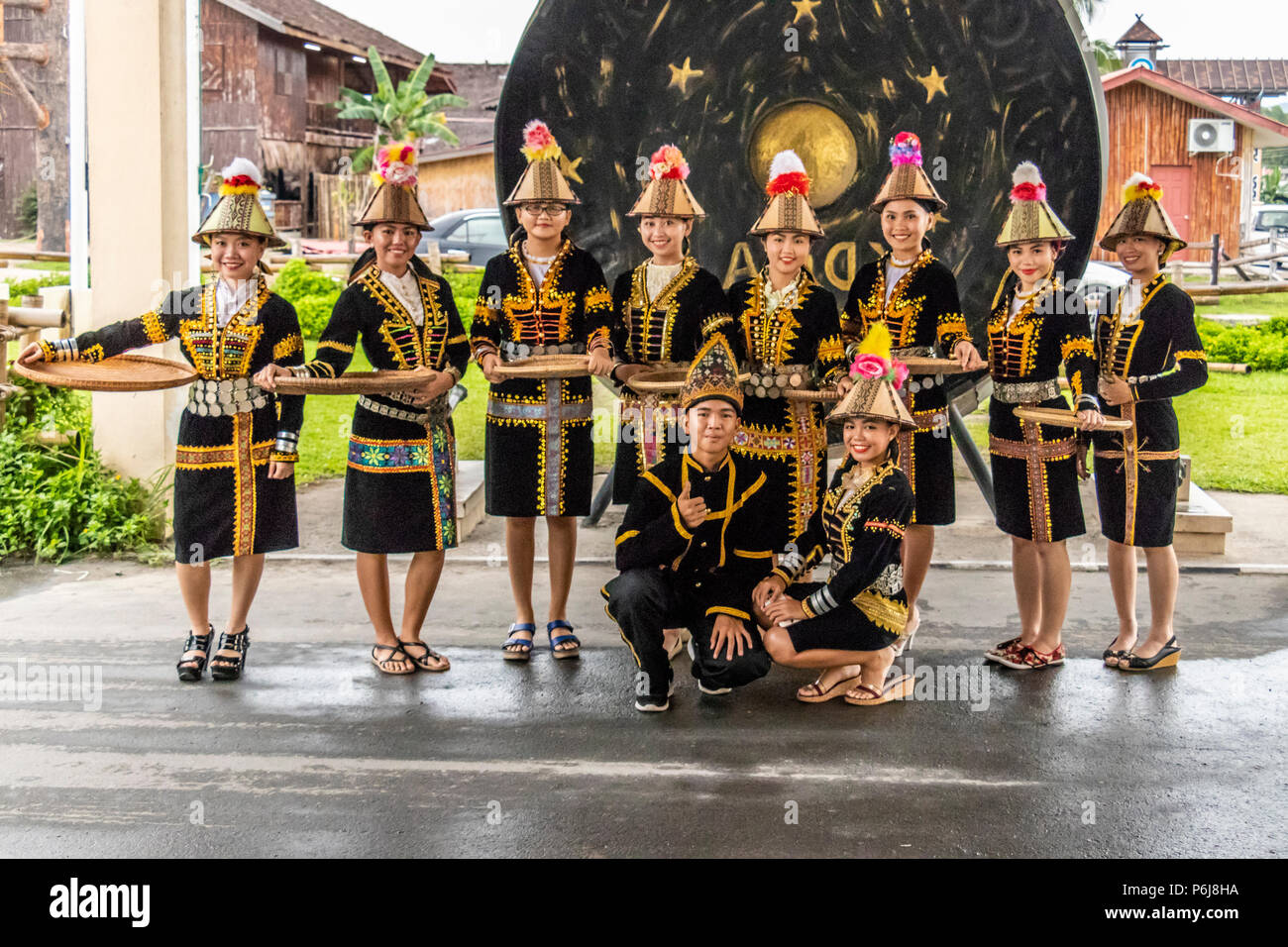 Young people in traditional costume at KDCA building in Kota Kinabalu ...