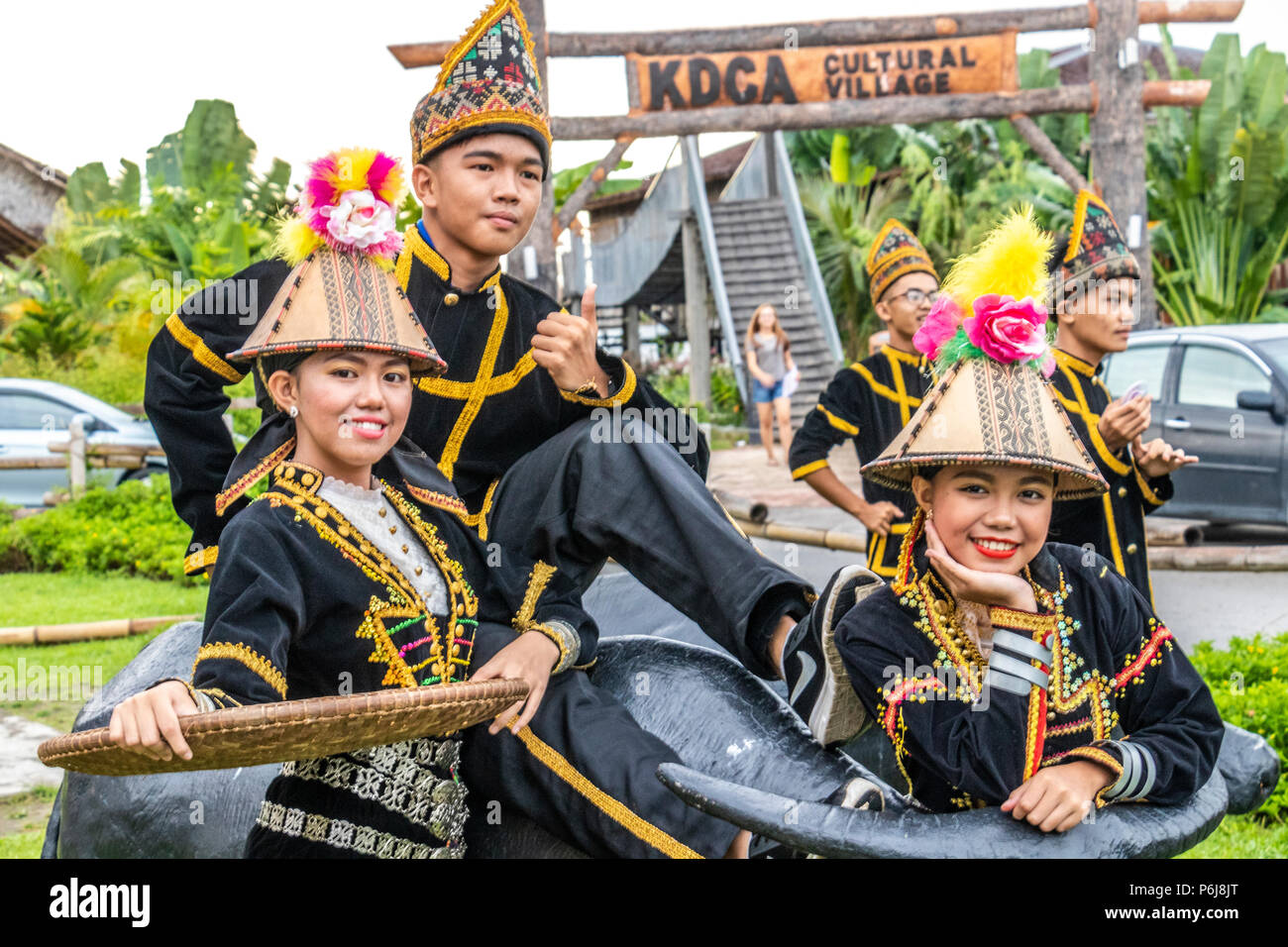 Young people in traditional costume at KDCA building in Kota Kinabalu Sabah Malaysia Borneo ...
