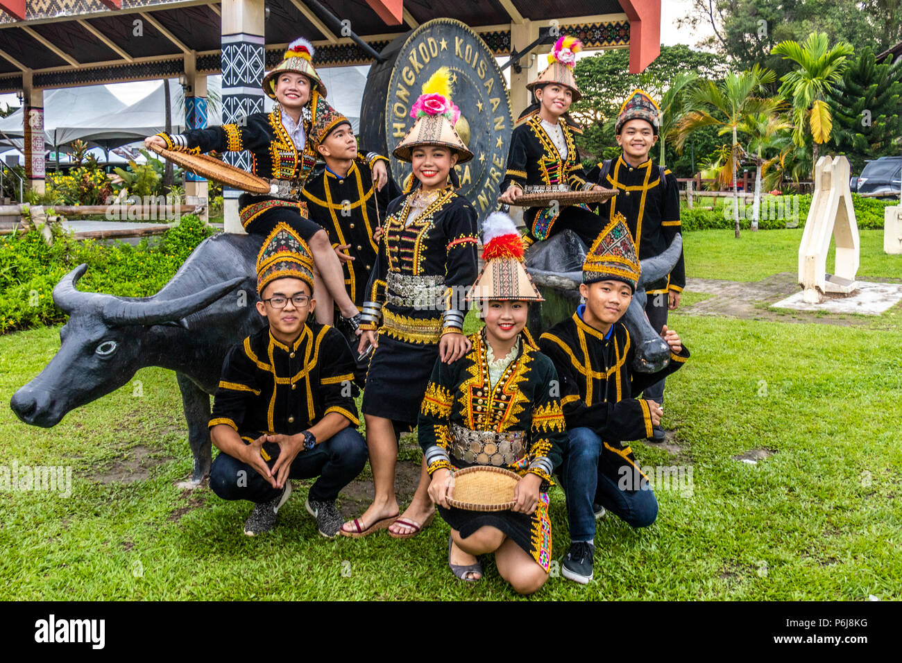 Young people in traditional costume at KDCA building in Kota Kinabalu ...