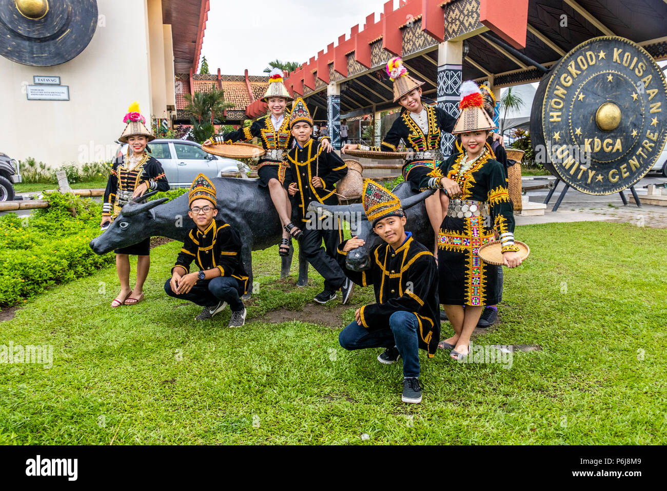 Young people in traditional costume at KDCA building in Kota Kinabalu Sabah Malaysia Borneo ...