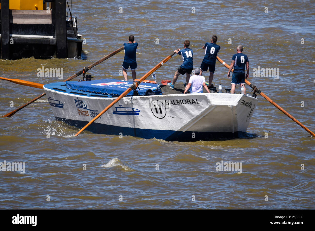 Thames Historic Barge Race. Rowers row large 30 ton barges from ...