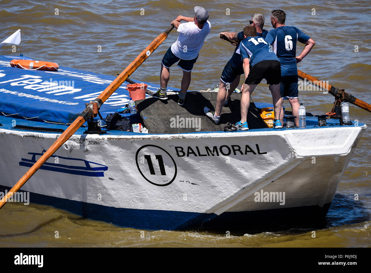 Thames Historic Barge Race. Rowers row large 30 ton barges from ...