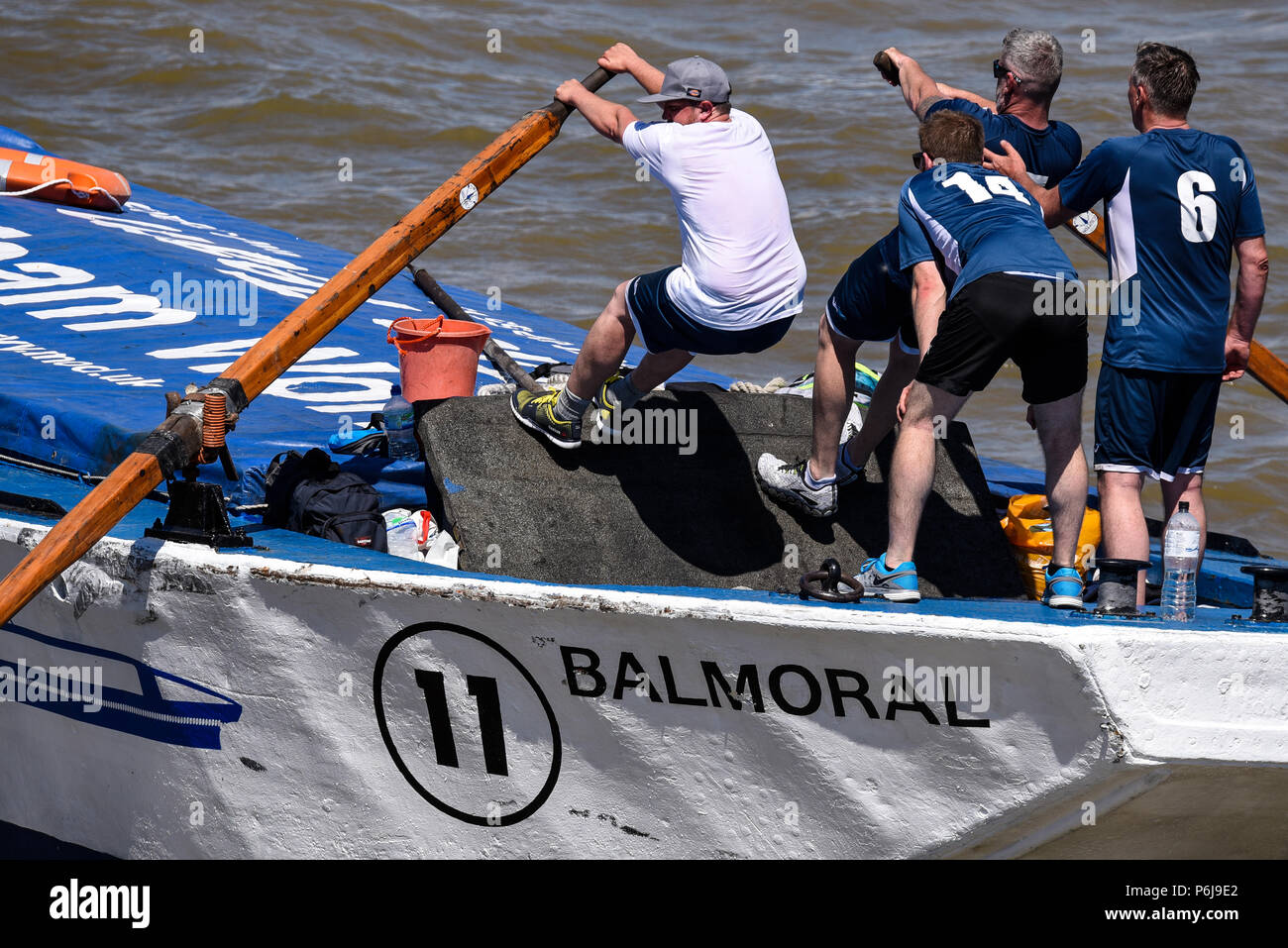 Thames Historic Barge Race. Rowers row large 30 ton barges from ...