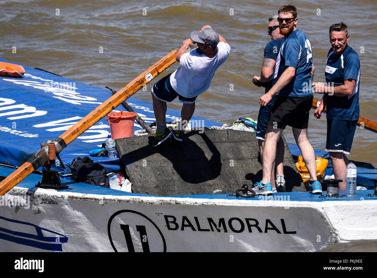 Thames Historic Barge Race. Rowers row large 30 ton barges from ...