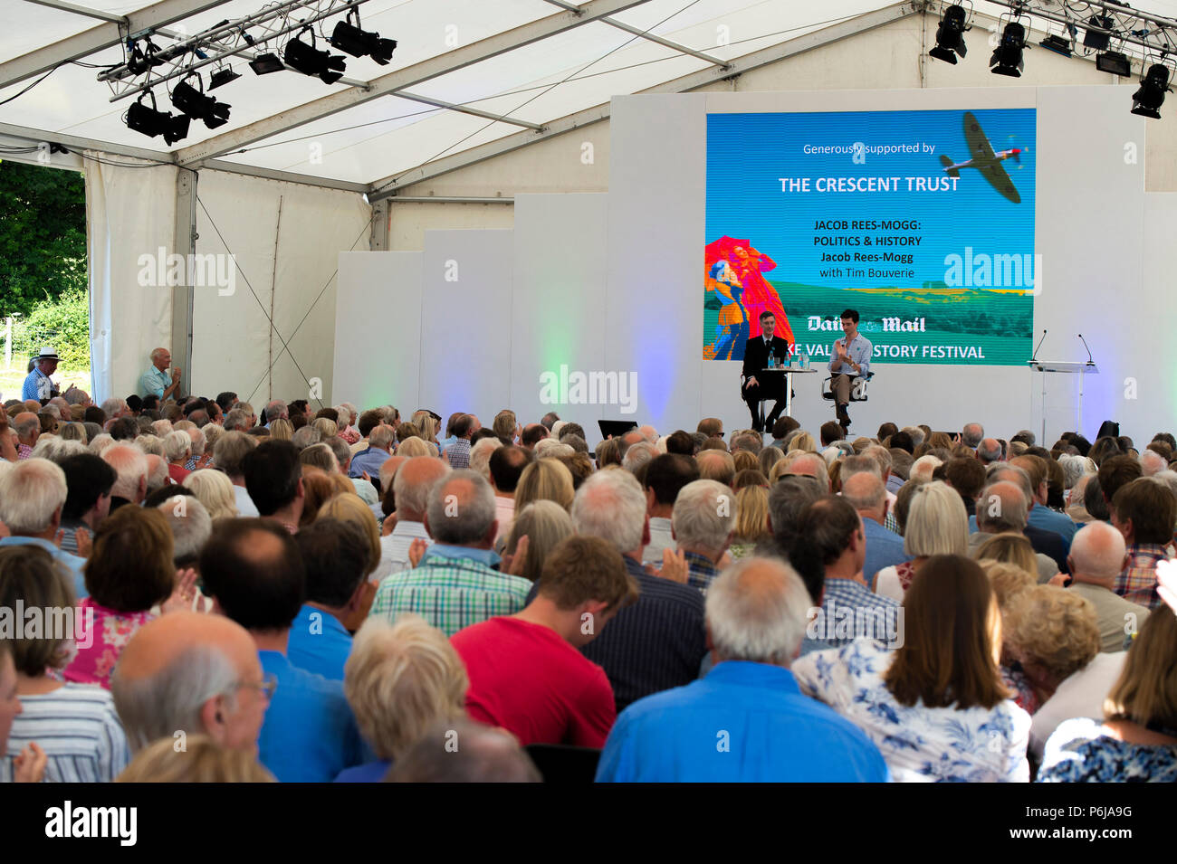 Chalke Valley, Wiltshire, UK, 30 June 2018, Jacob Rees-Mogg talks about ...