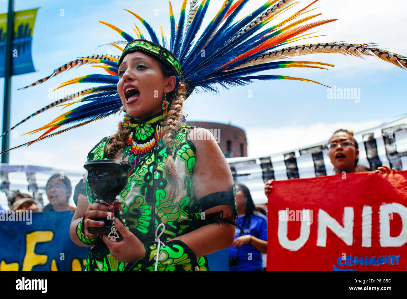 Minneapolis, USA. 30th Jun, 2018. A woman dressed in Native American ...