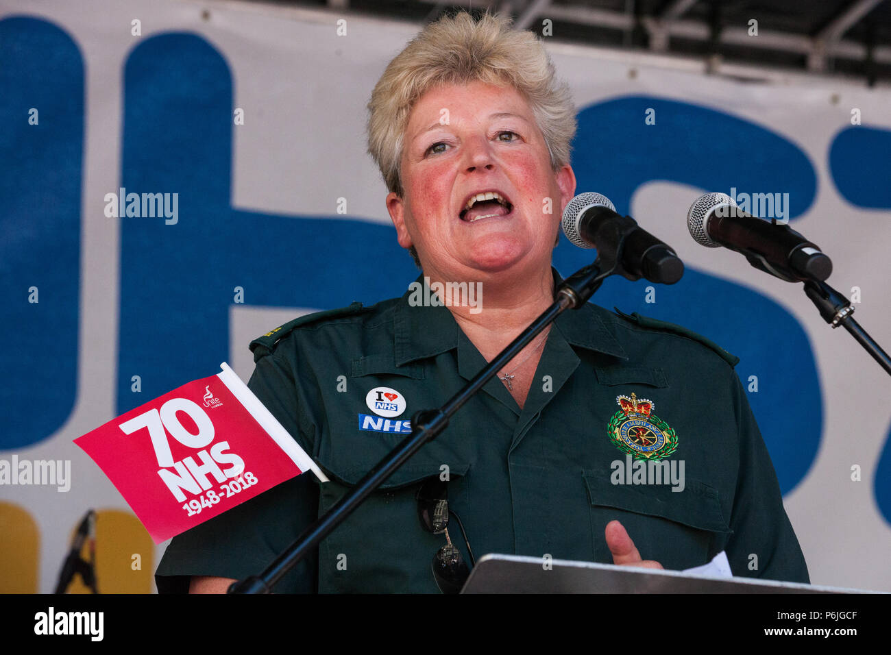 London, UK. 30th June 2018. Paramedic Debbie Wilkinson of Unite ...