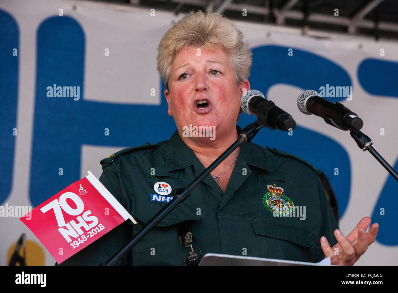 London, UK. 30th June 2018. Paramedic Debbie Wilkinson of Unite ...
