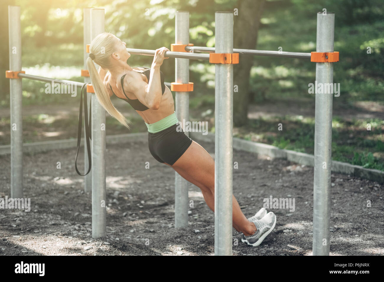 Fitness Woman Doing Training Workout Outdoor in Summer Morning Park ...