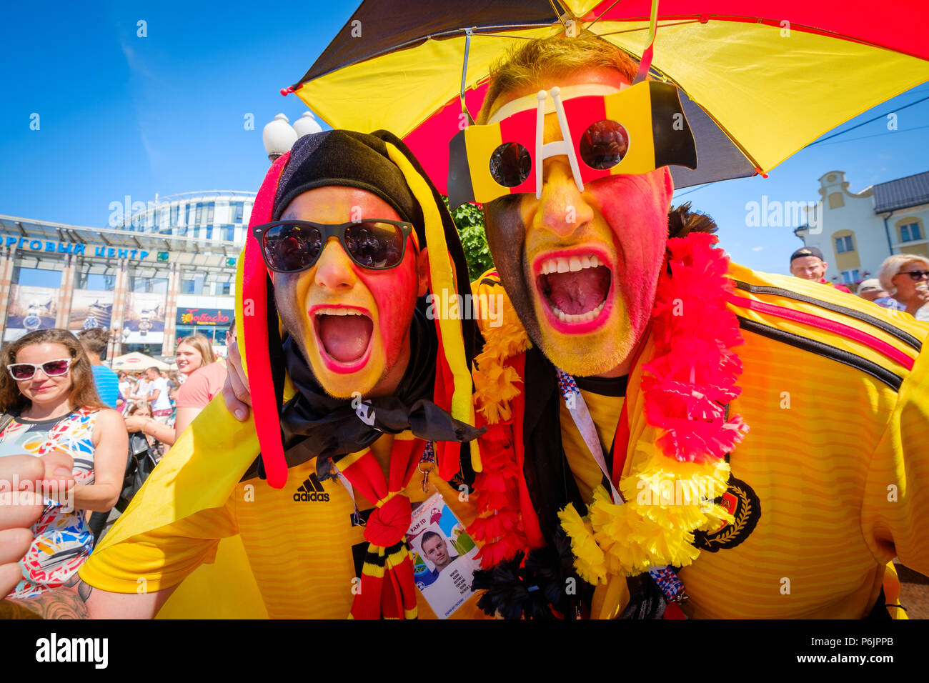 Football fans support teams on the street of the city on the day of the ...