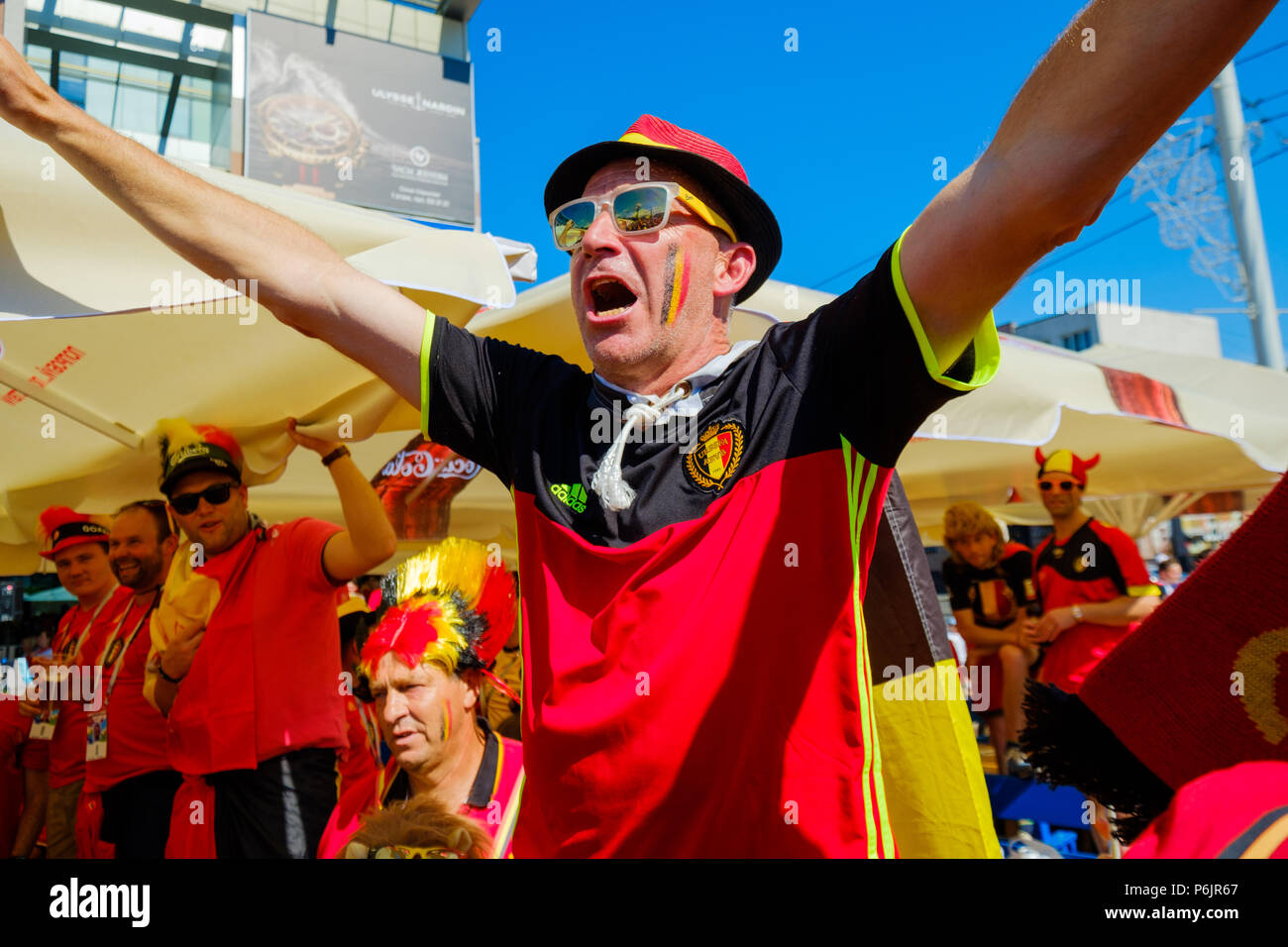 Football fans support teams on the street of the city on the day of the ...