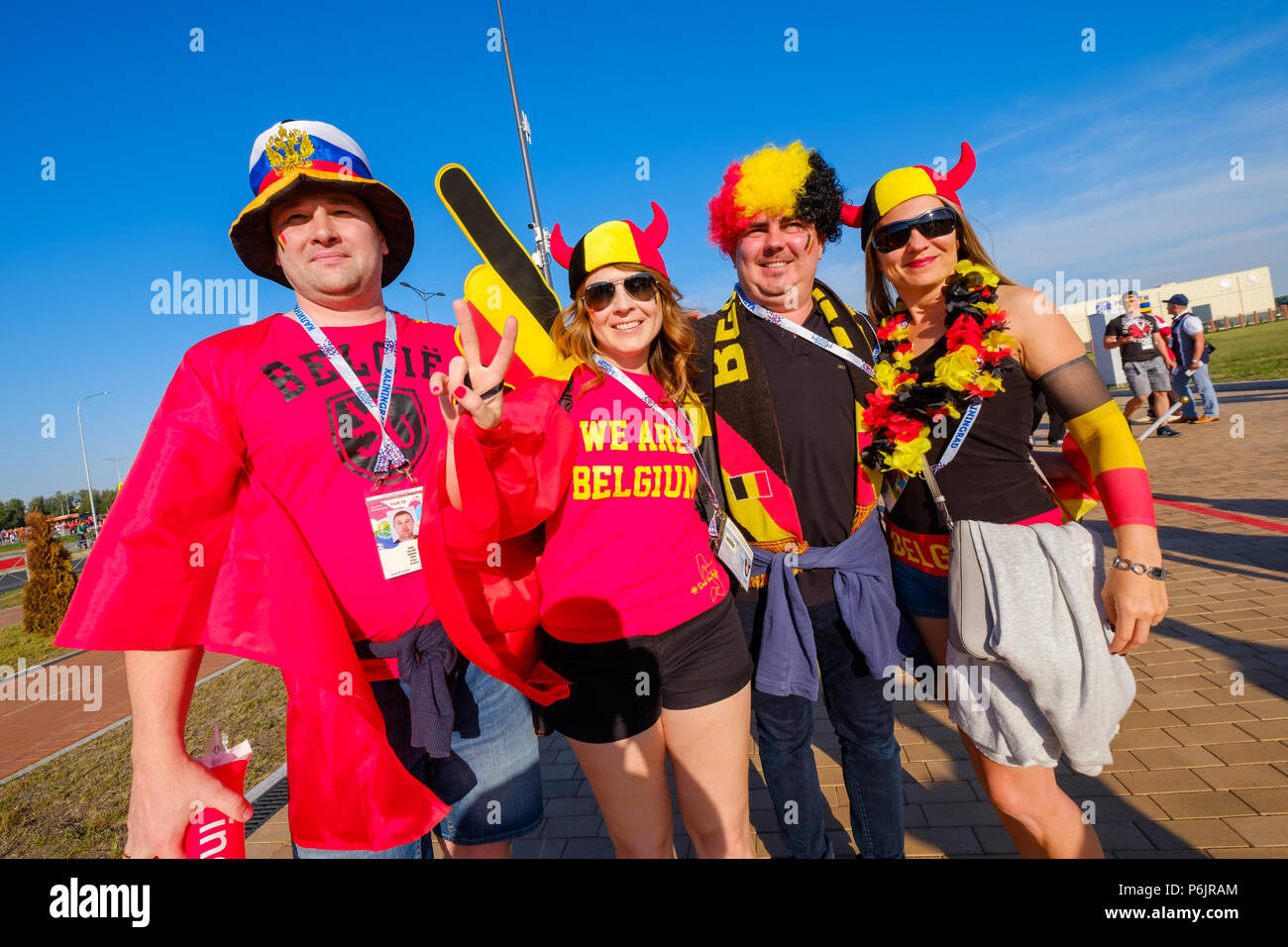 Football fans support teams on the street of the city on the day of the ...