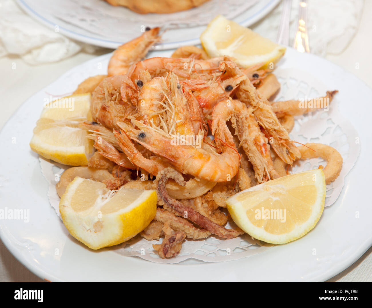 Mixed deep-fried fish shrimp and squid platter Stock Photo - Alamy