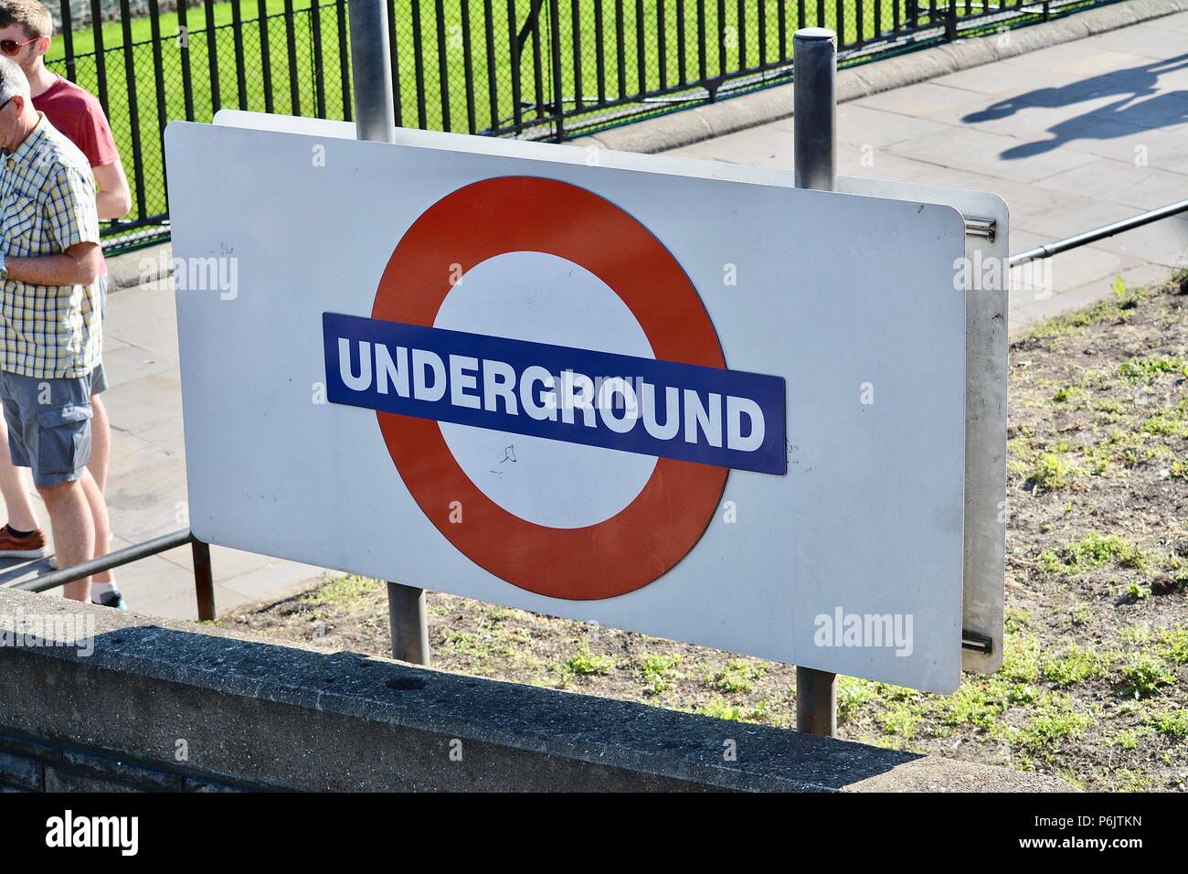 An iconic London Underground roundel station sign, London, United ...