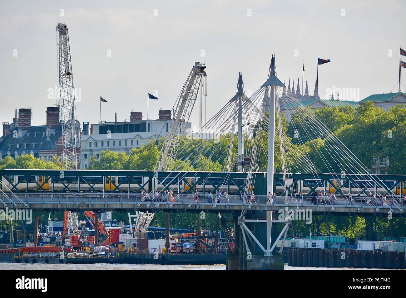 The Golden Jubilee pedestrian bridge at Embankment spanning the River ...