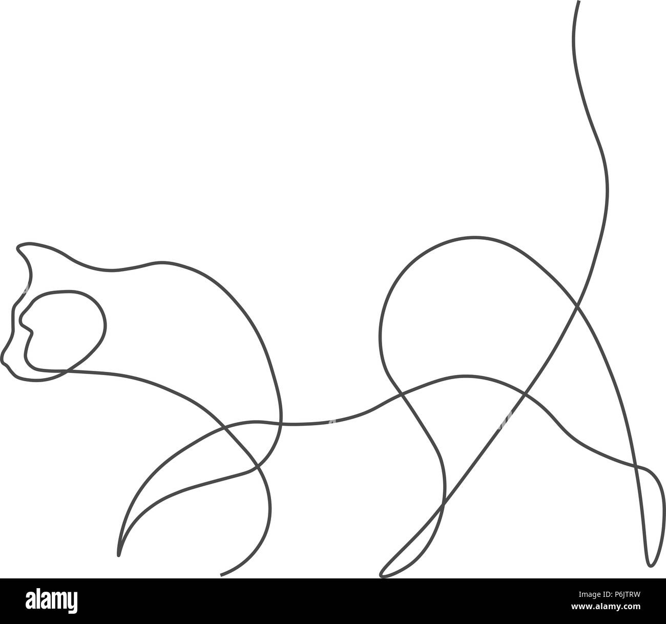 Cat animal one line. Vector illustration. Isolated white background ...