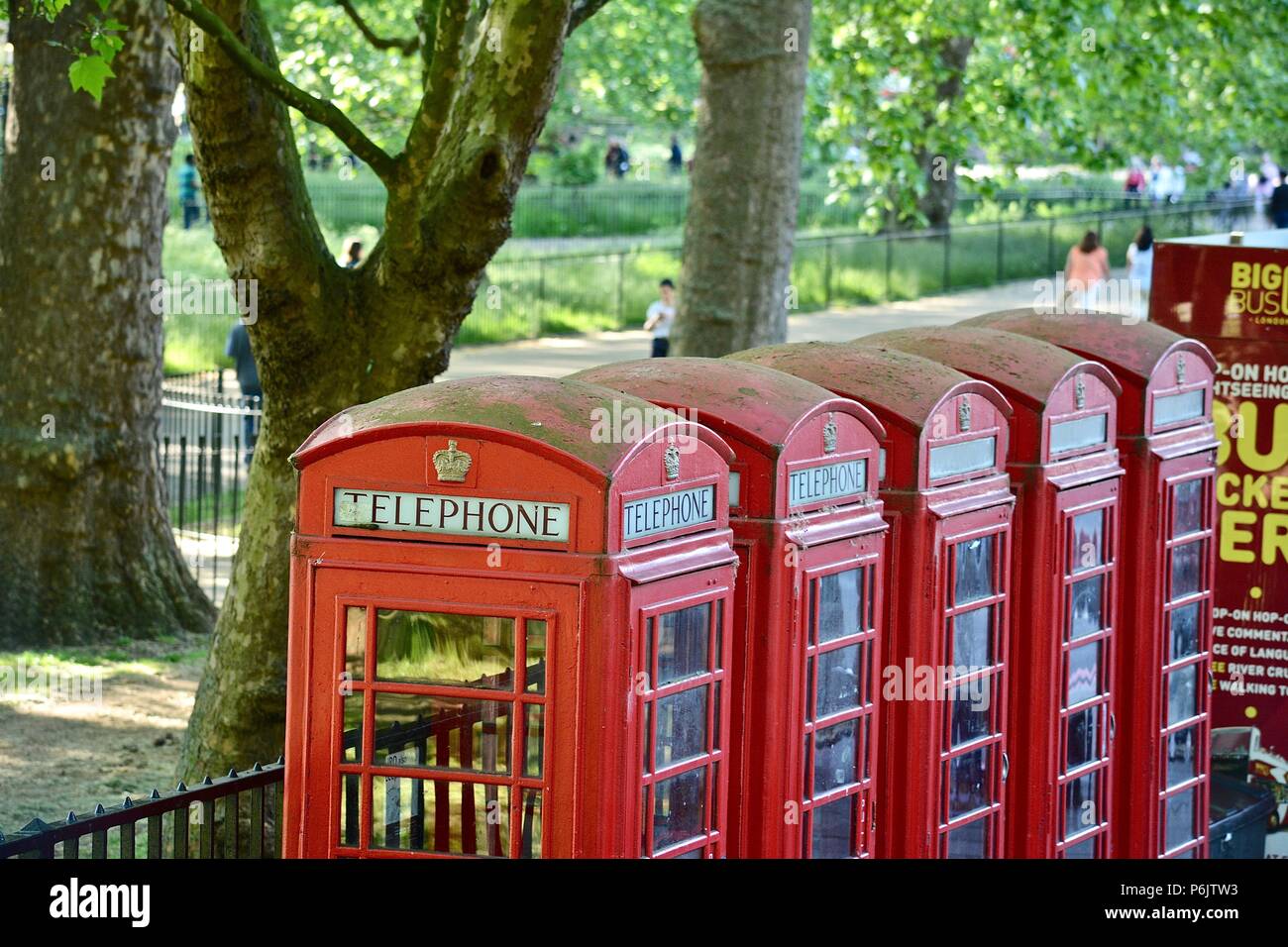 Iconic London red telephone booths in London, England, United Kingdom ...