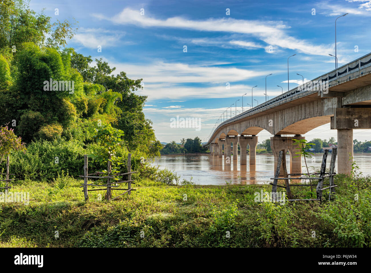 View at DoneKong bridge. It is the bridge over Mekong river near Muang ...