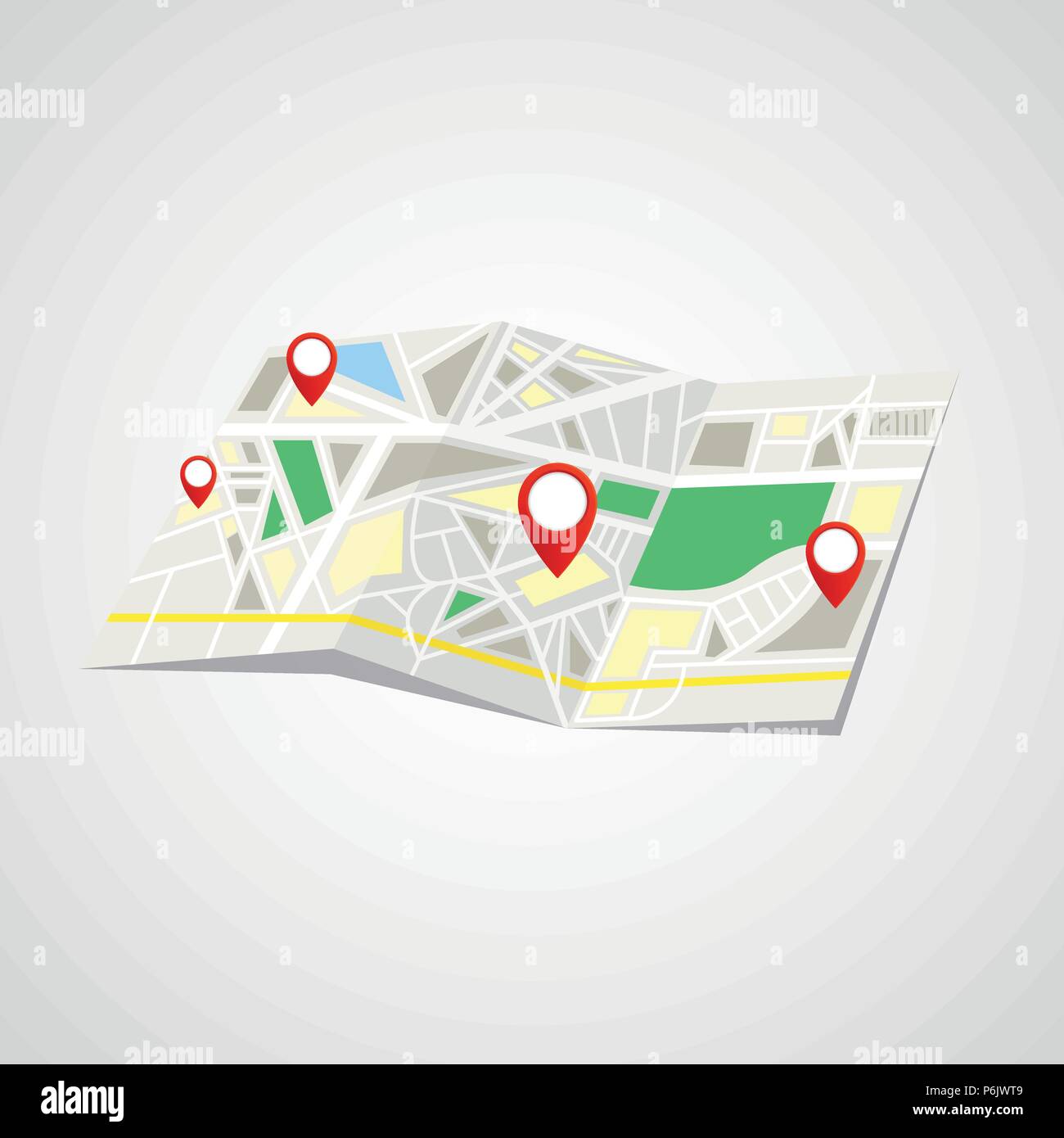 Folded Map with Point Markers Stock Vector Image & Art - Alamy